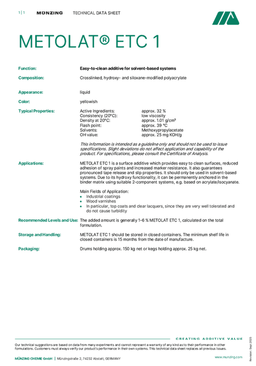 METOLAT® ETC 1 | Münzing Chemie