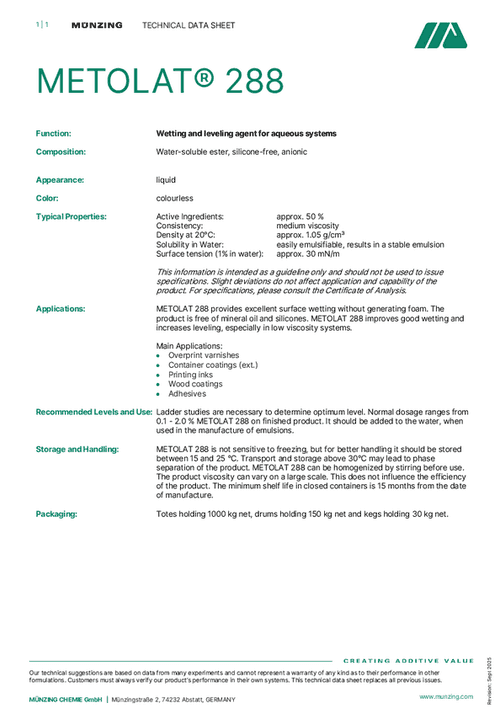 METOLAT® 288 | Münzing Chemie