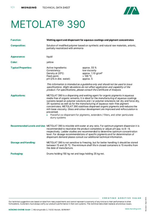 METOLAT® 390 | Münzing Chemie