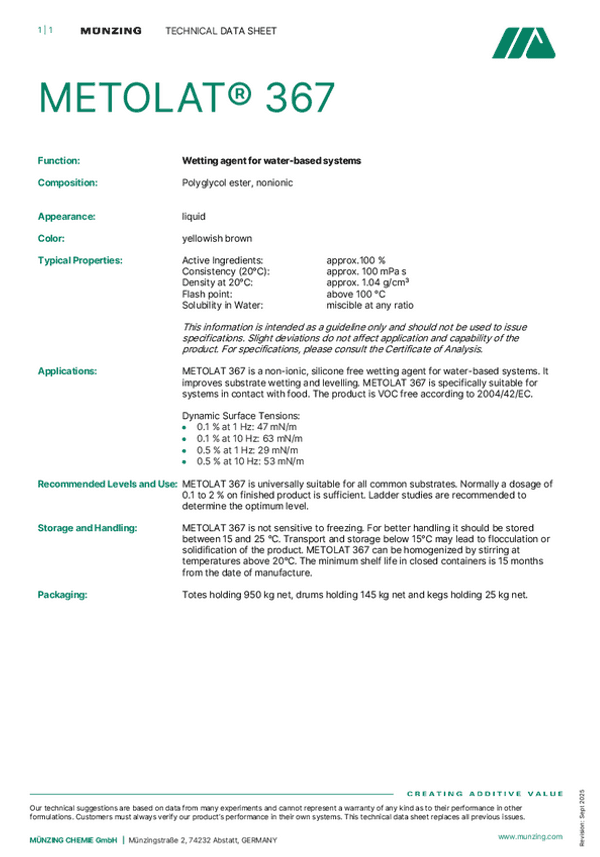 METOLAT® 367 | Münzing Chemie