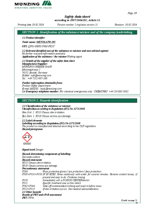 METOLAT® 285 | Münzing Chemie