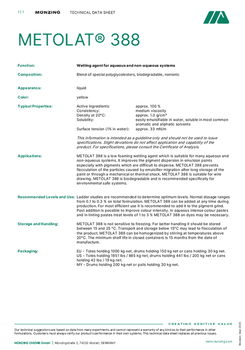 METOLAT® 388 | Münzing Chemie