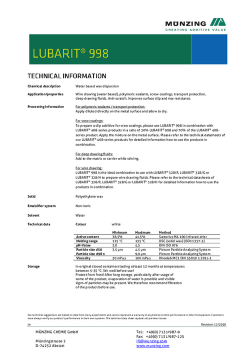 LUBARIT® 998 | Münzing Chemie