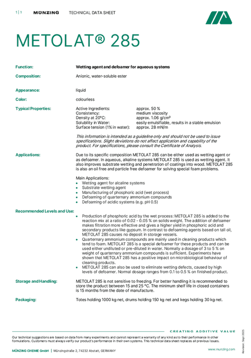 METOLAT® 285 | Münzing Chemie
