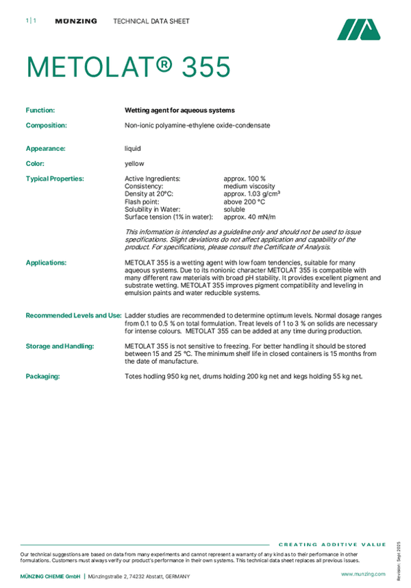 METOLAT® 355 | Münzing Chemie