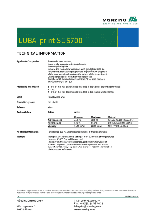 LUBA-print® SC 5700 | Münzing Chemie