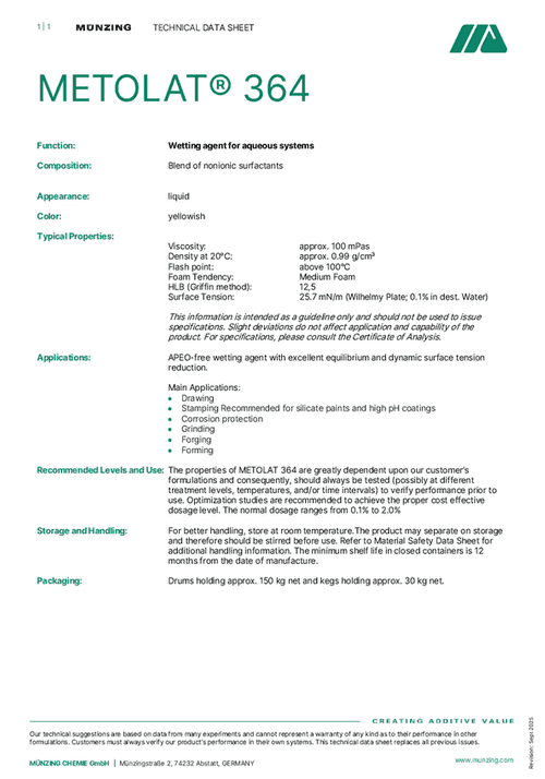 METOLAT® 364 | Münzing Chemie