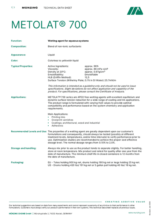 METOLAT® 700 | Münzing Chemie
