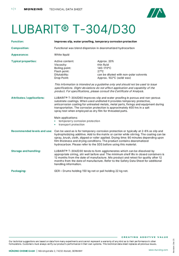 LUBARIT® T-304/D30 | Münzing Chemie