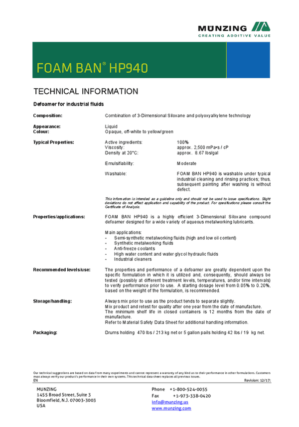FOAM BAN® HP940 | Münzing Chemie